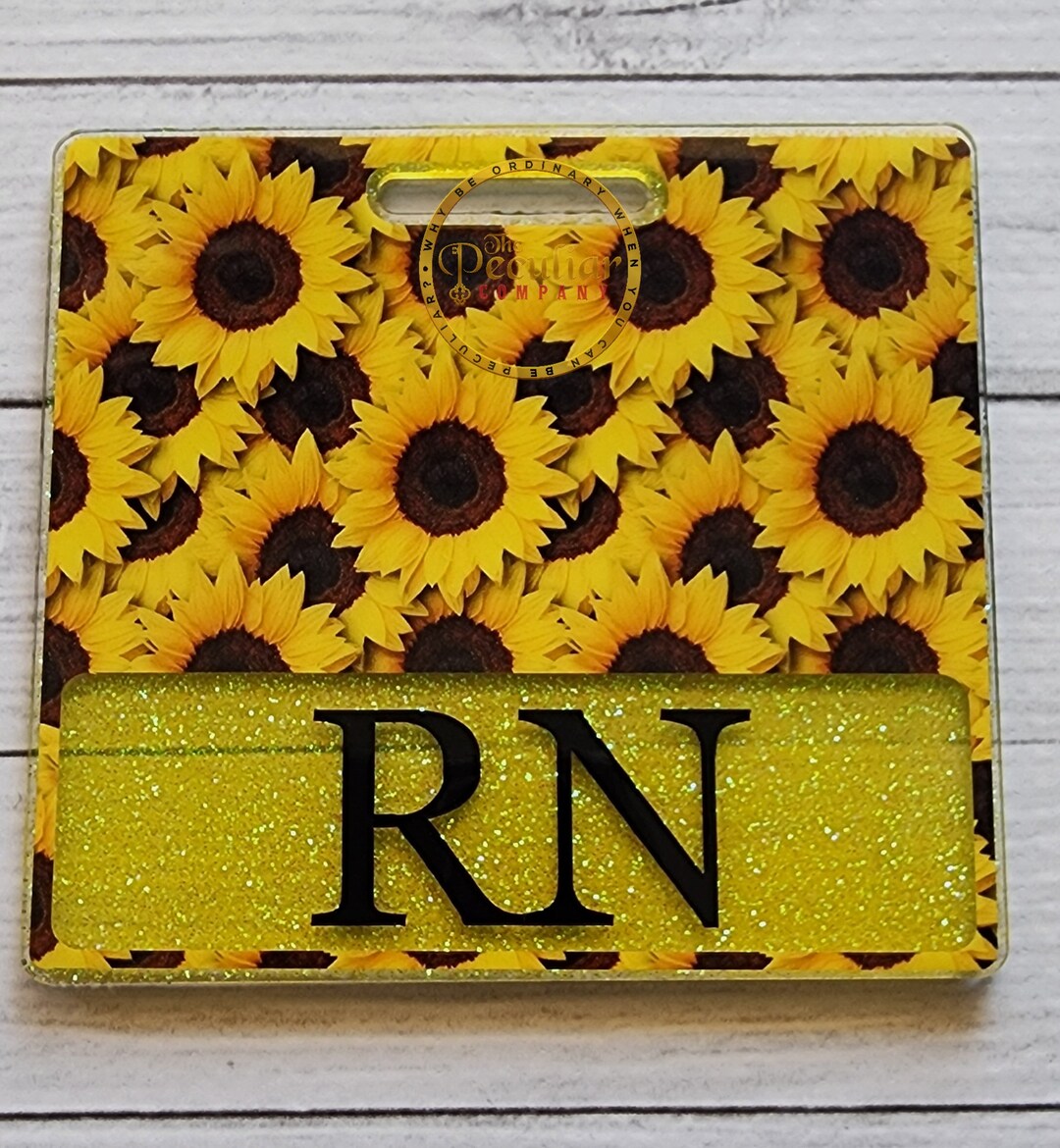 Sunflower RN Badge Buddy: Yellow Glitter, Floral Badge Card - Etsy