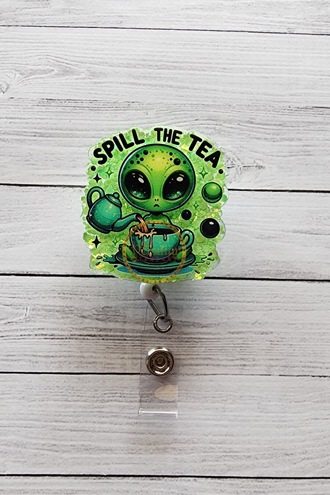Spill the Tea Alien Badge Reel, Badge Holder, Artistic Badge Reel, for ...