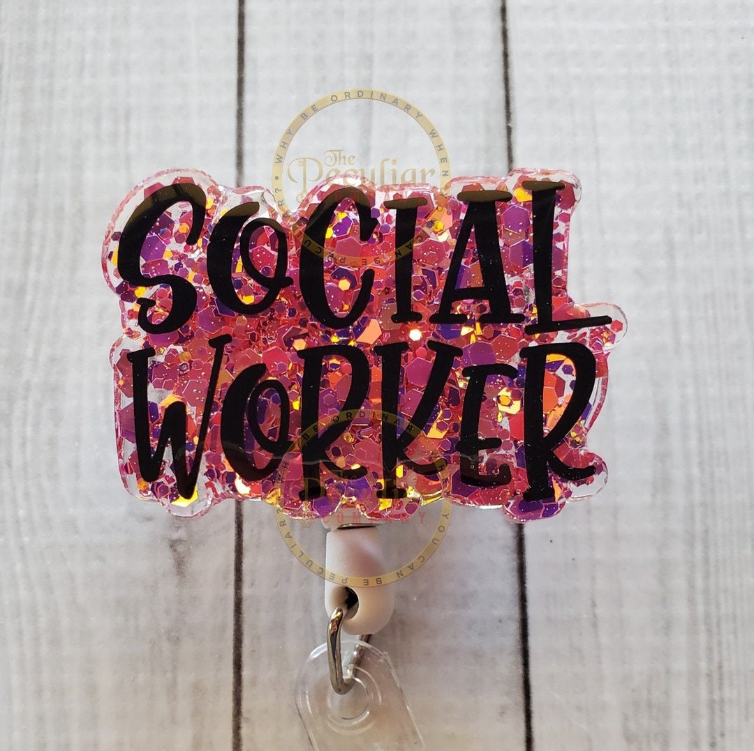 Social Worker Badge Reel: Glitter Acrylic, Alligator Clip, Handmade - Etsy