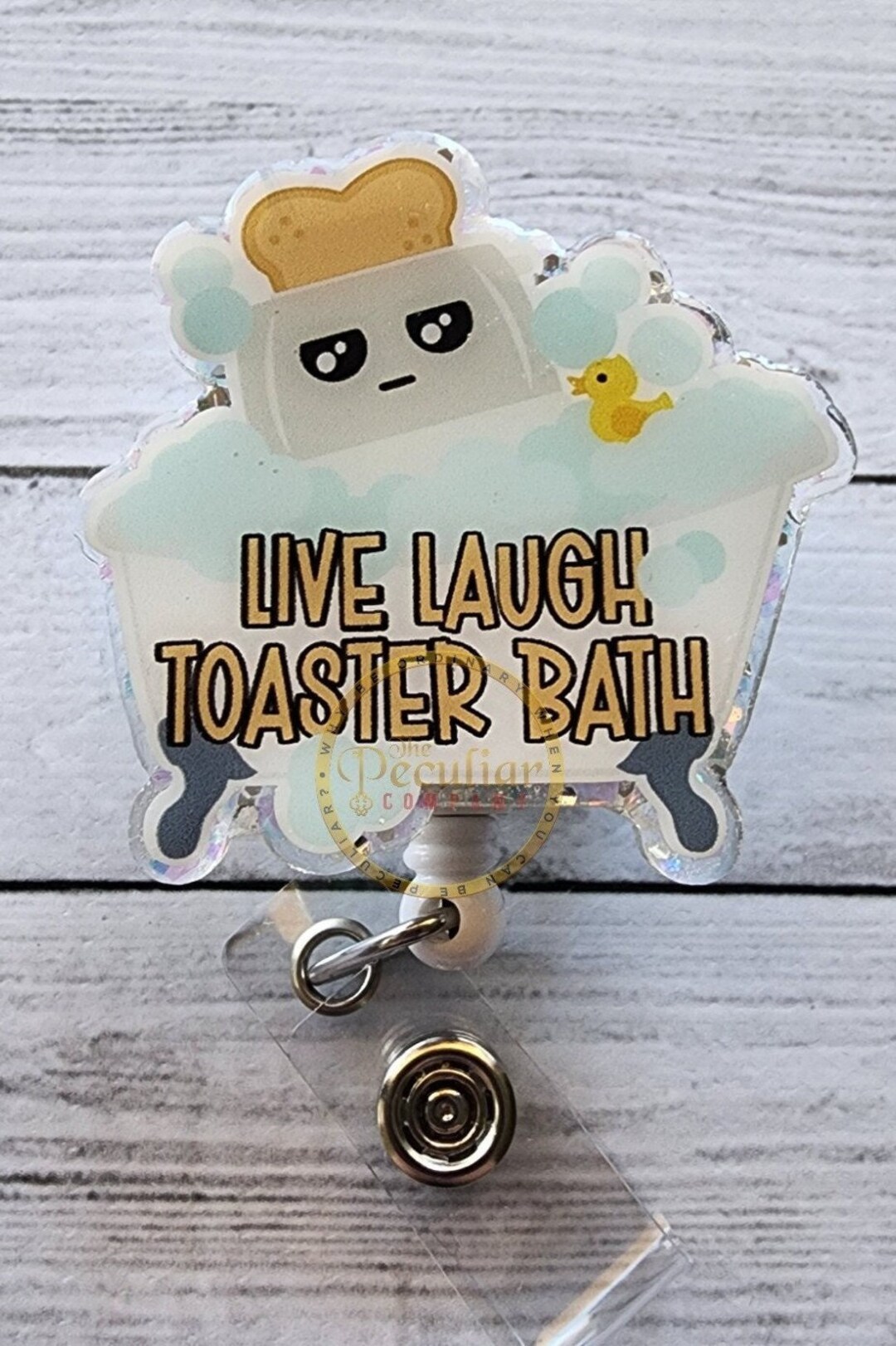 Live Laugh Toaster Bath Badge Reel: Funny Acrylic Badge Holder - Etsy