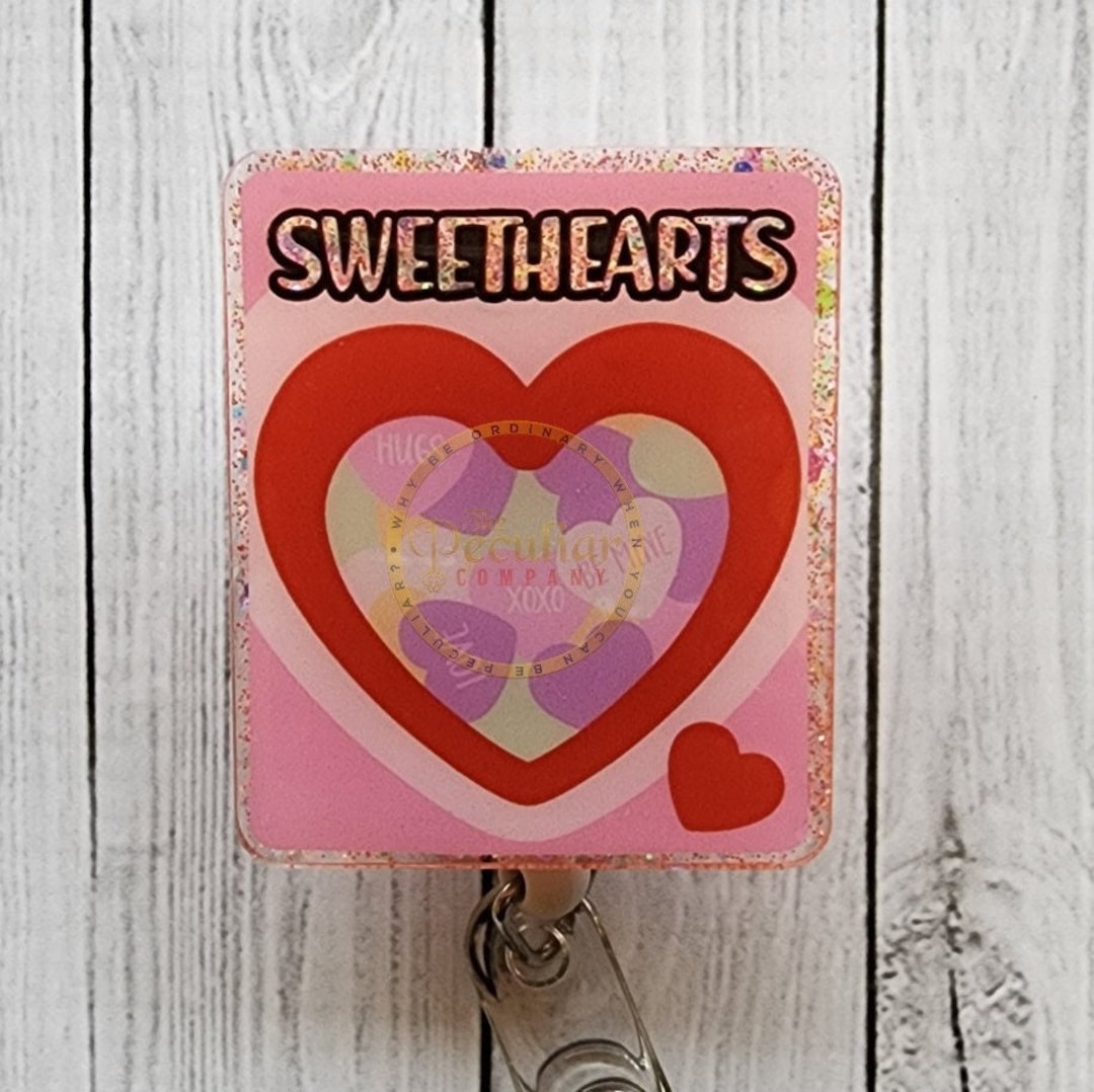Sweethearts Candy Box Badge Reel: Valentine's Day Glitter Badge Holder ...