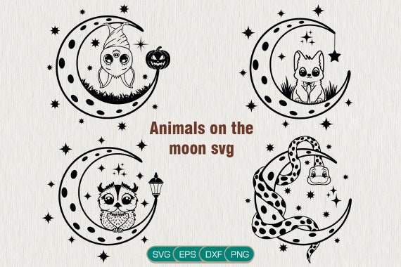 Animals on the Moon SVG Animal and Moon PNG Halloween SVG - Etsy