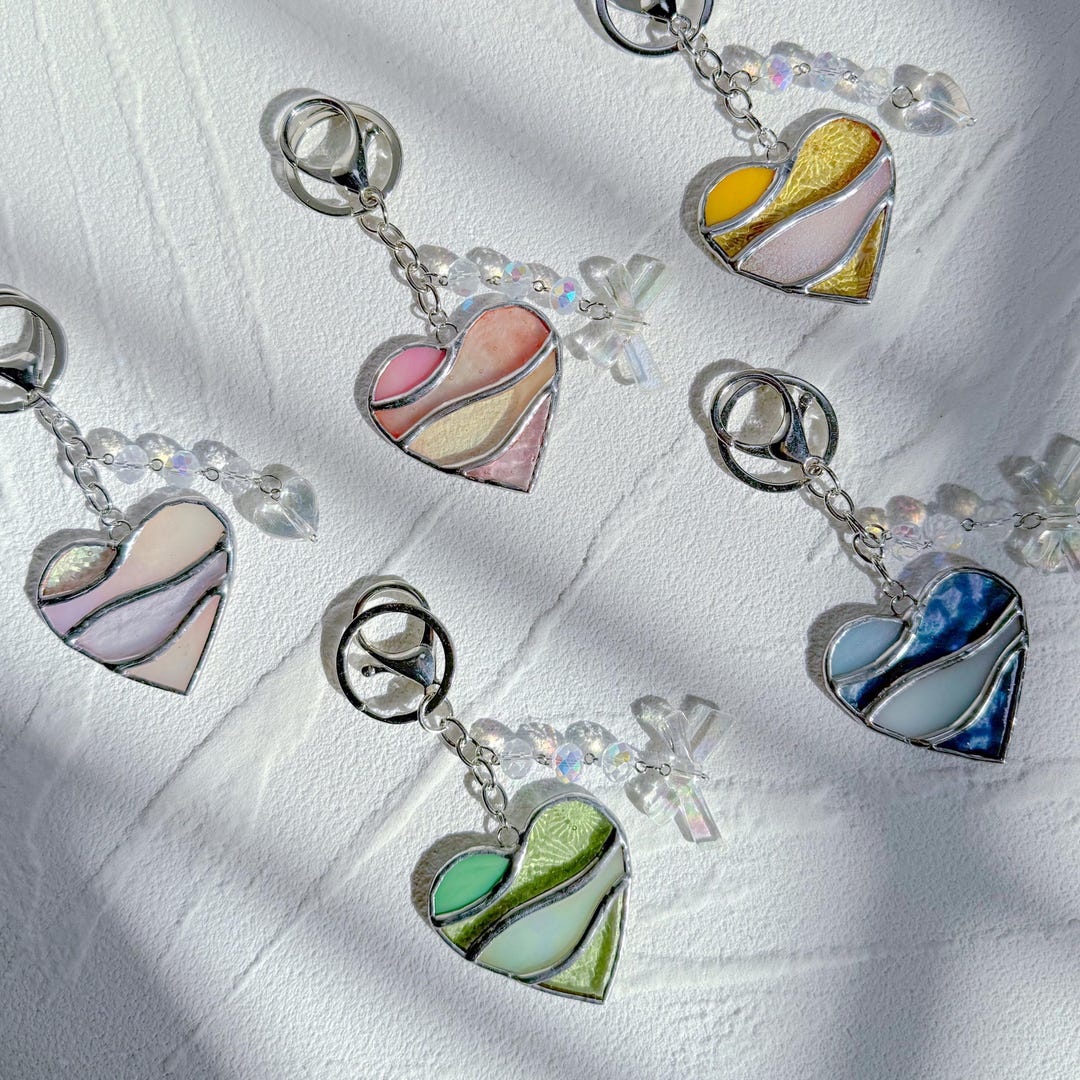 Heart Key Ring, Stained Glass Keychains, Bag Decor, Present, Birthday ...
