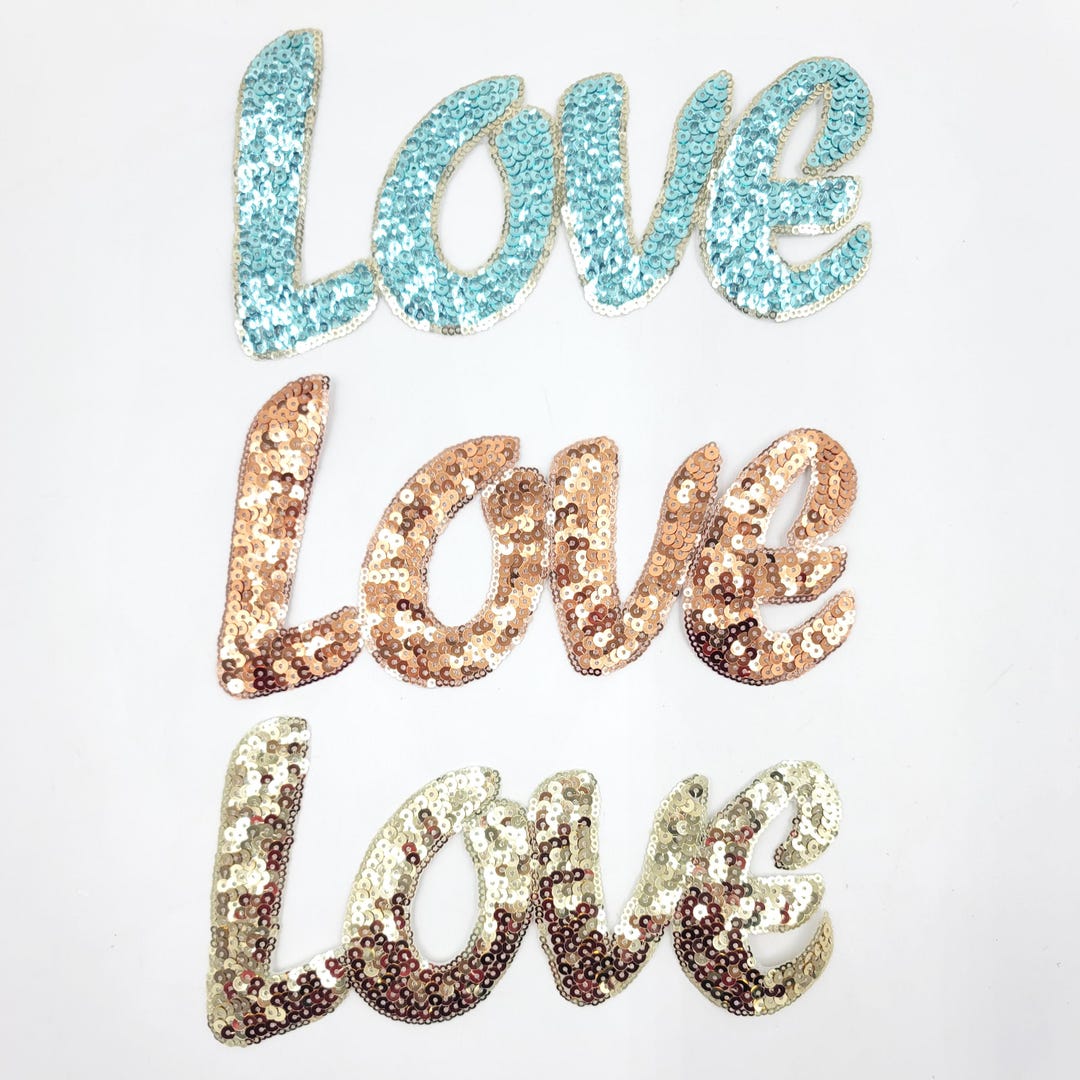 Sequin Love Word Patch Blue, Pink and Gold - Ships From USA - Etsy