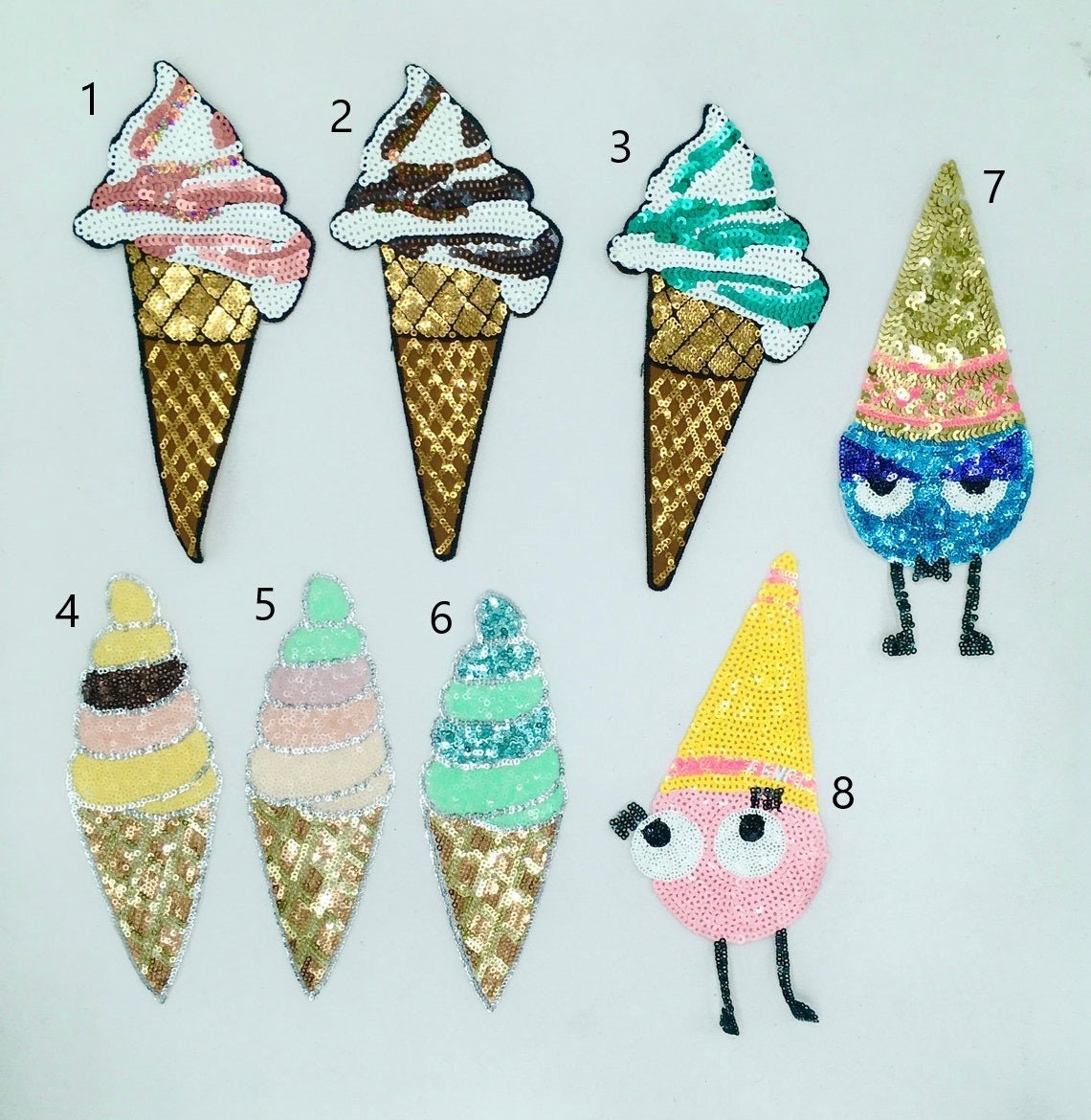 Sequin Ice Cream Cone Patches Ships From USA - Etsy