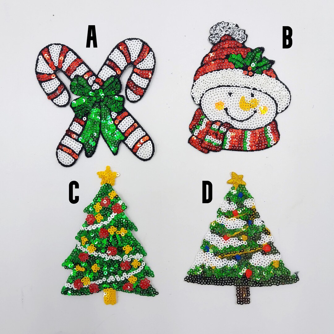 Sequin and Embroidery Snowman Candy Canes Christmas Trees Patches - Ships From USA - Etsy