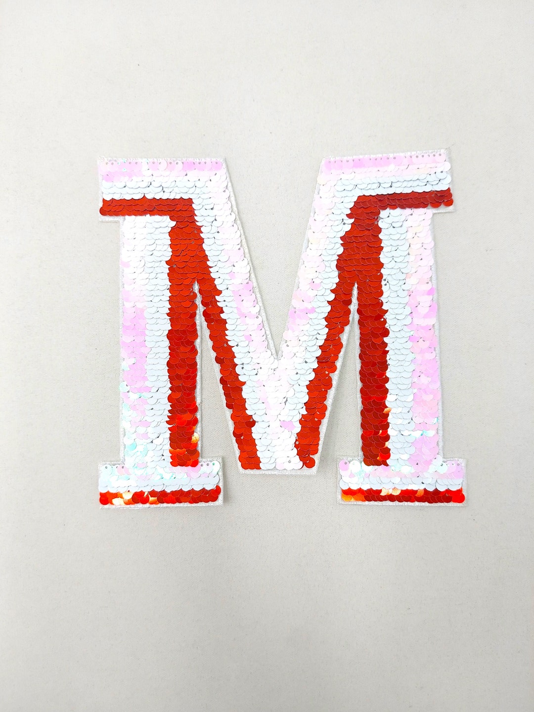 Sequin Pink Red and White Letter M Patch - Ships From USA - Etsy