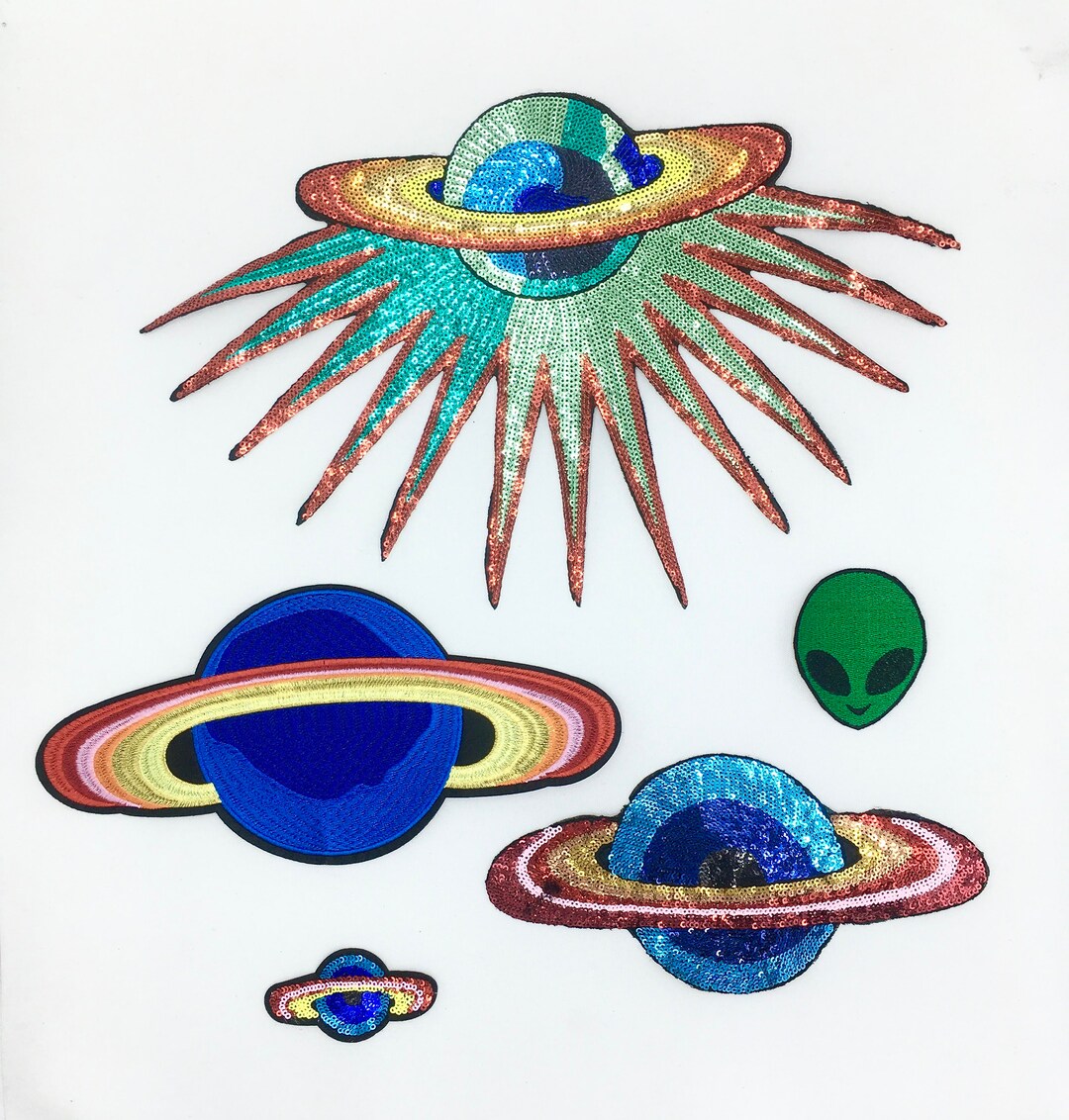 Sequin and Embroidery Rainbow Planets and Alien Patches - Ships From ...