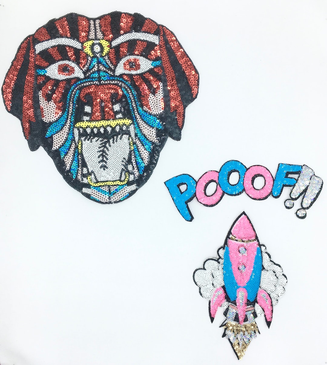 Sequin Aztec Dog and Poof Rocket Ship Patches - Ships From USA - Etsy