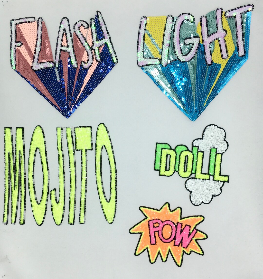 Sequin Neon Exclamation Word Patches Ships From USA - Etsy