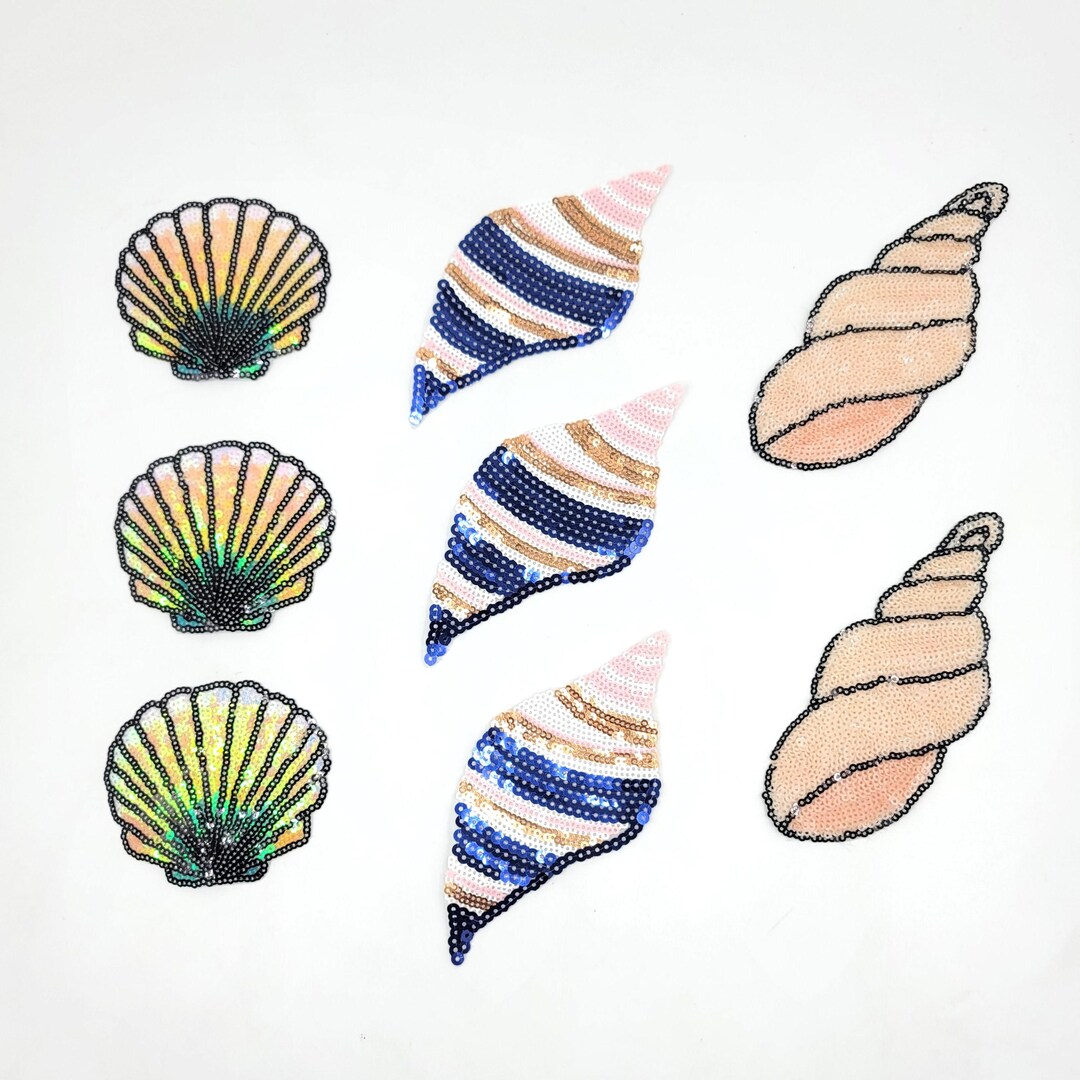 Sequin Conch Mermaid Spiral Sea Shells Patches - Ships From USA - Etsy