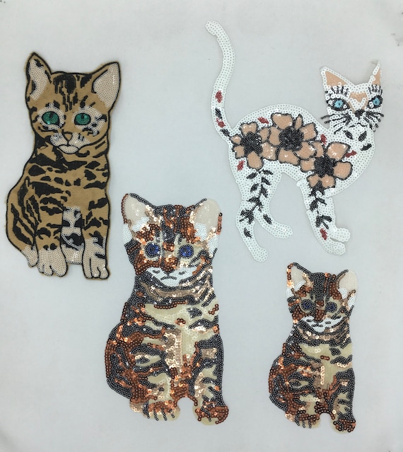 Sequin and Fur Cats and Kitten Patches Ships From USA | Etsy