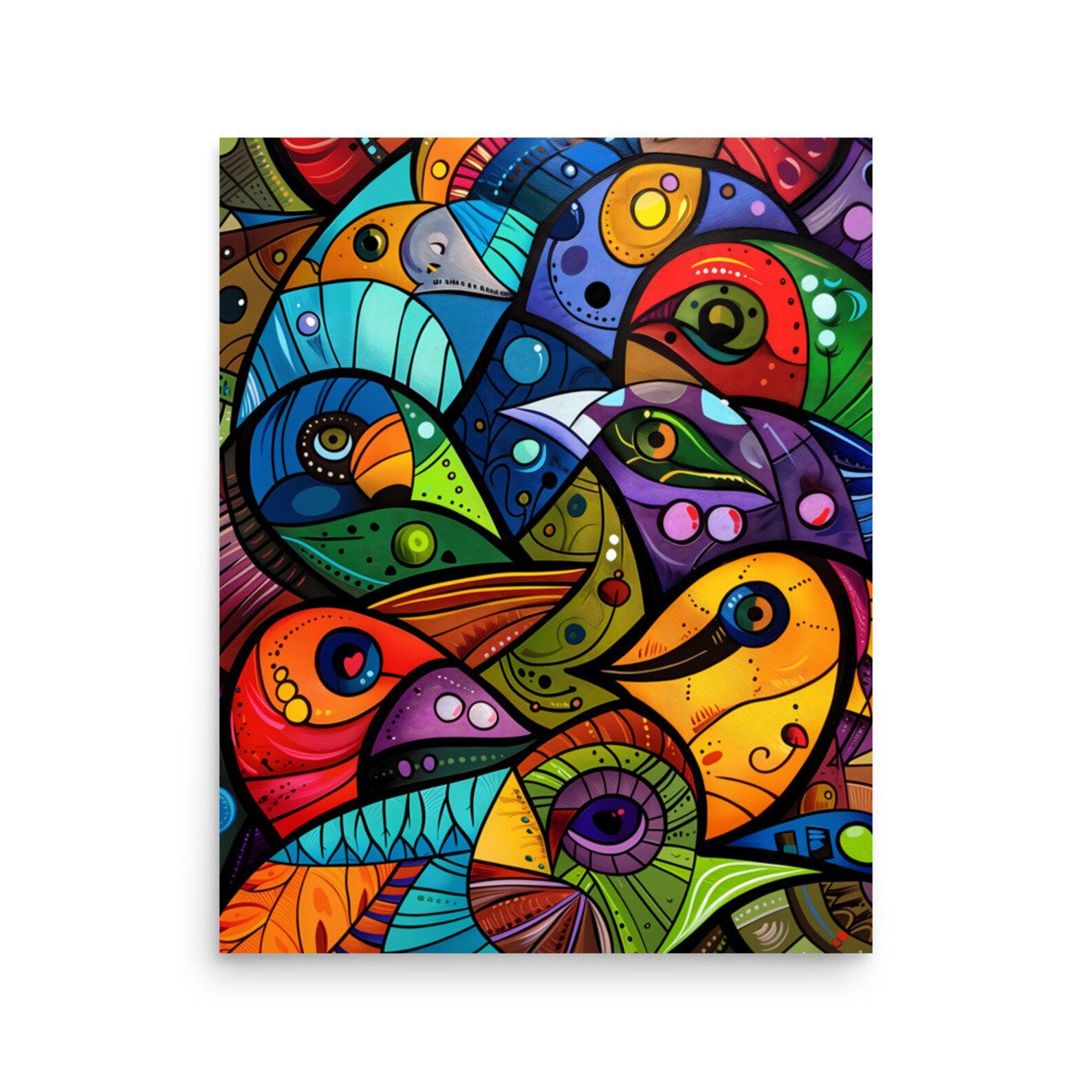 Vibrant Birds Cubism Poster Modern Wall Decor - Etsy
