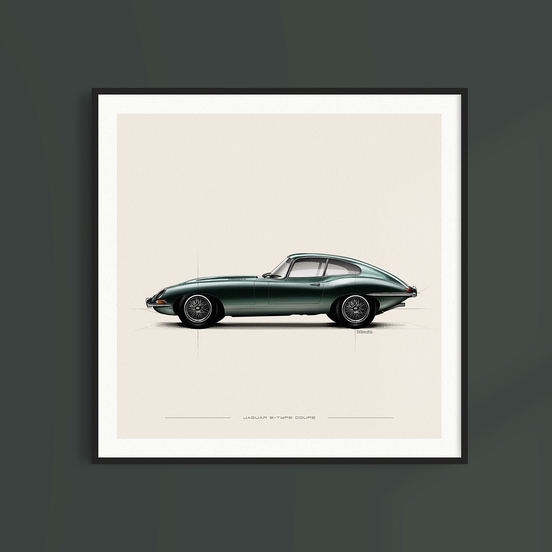 Jaguar E-type Print. Unique Car Illustration. Side View Porsche ...