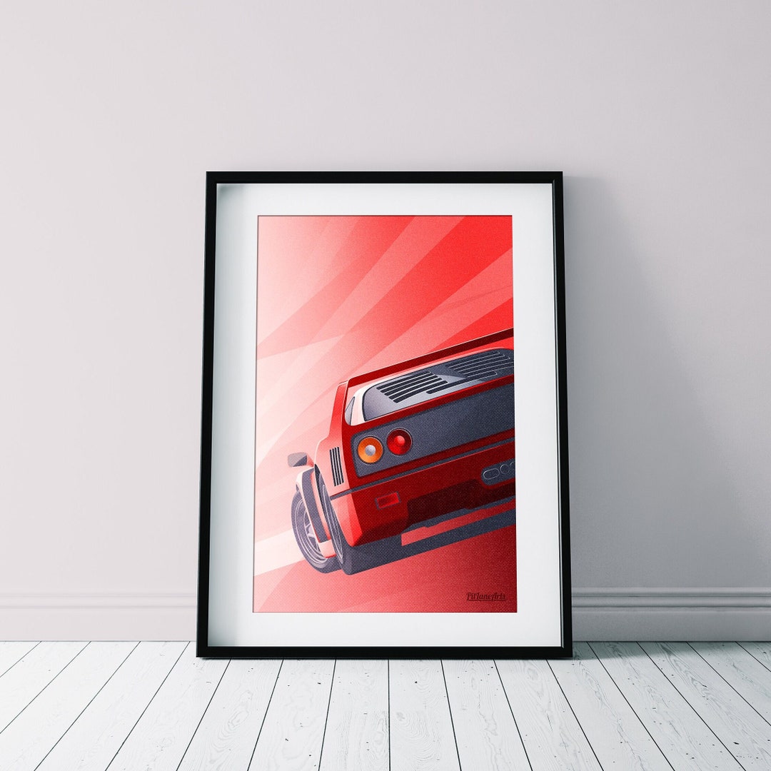 F40 Poster. Classic Car Print, Classic Car Illustration, Classic Car ...