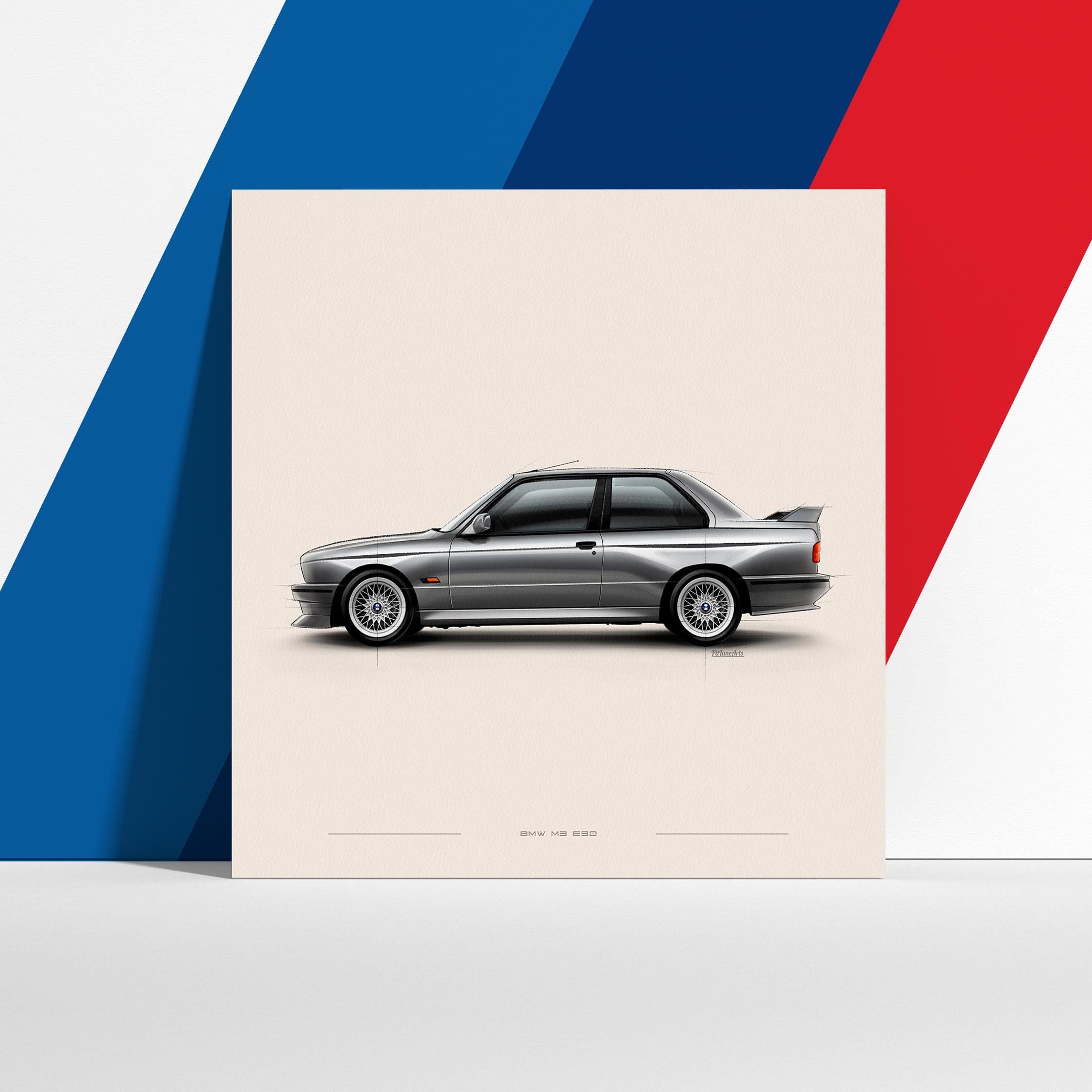 BMW M3 E30 Side View Poster: Handmade Car Illustration - Etsy