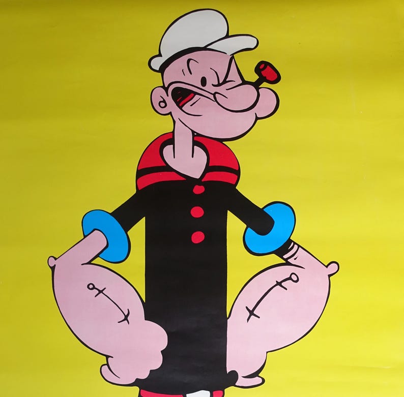 Popeye Vintage Cartoon Comics Poster Large XL Yellow Verkerke ...