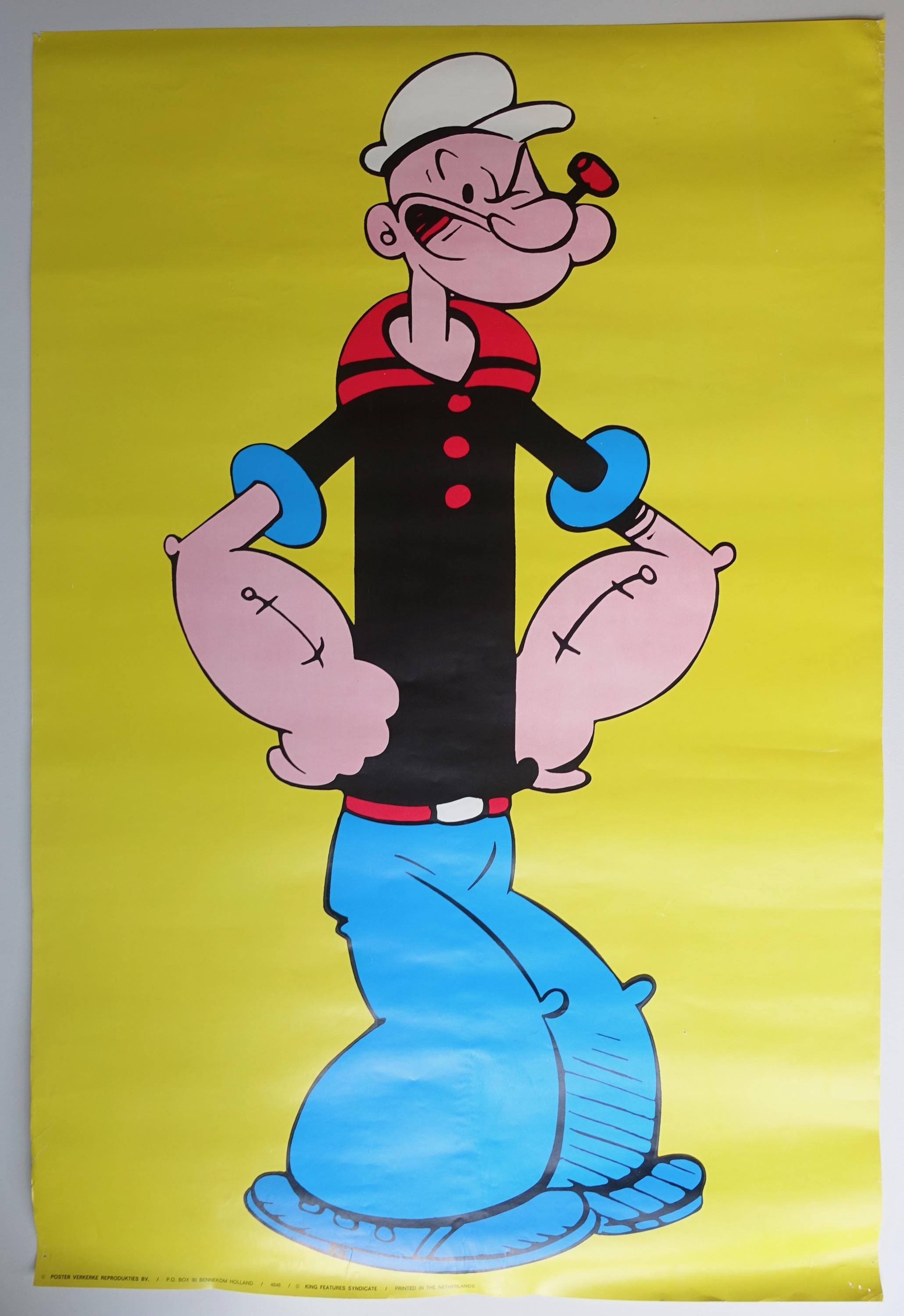 Popeye Vintage Cartoon Comics Poster Large XL Yellow Verkerke ...