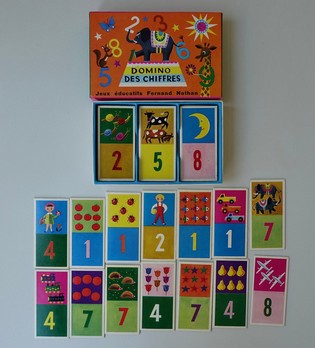 French Numbers Domino Dominoes Game 100% Complete Cardboard Vintage ...