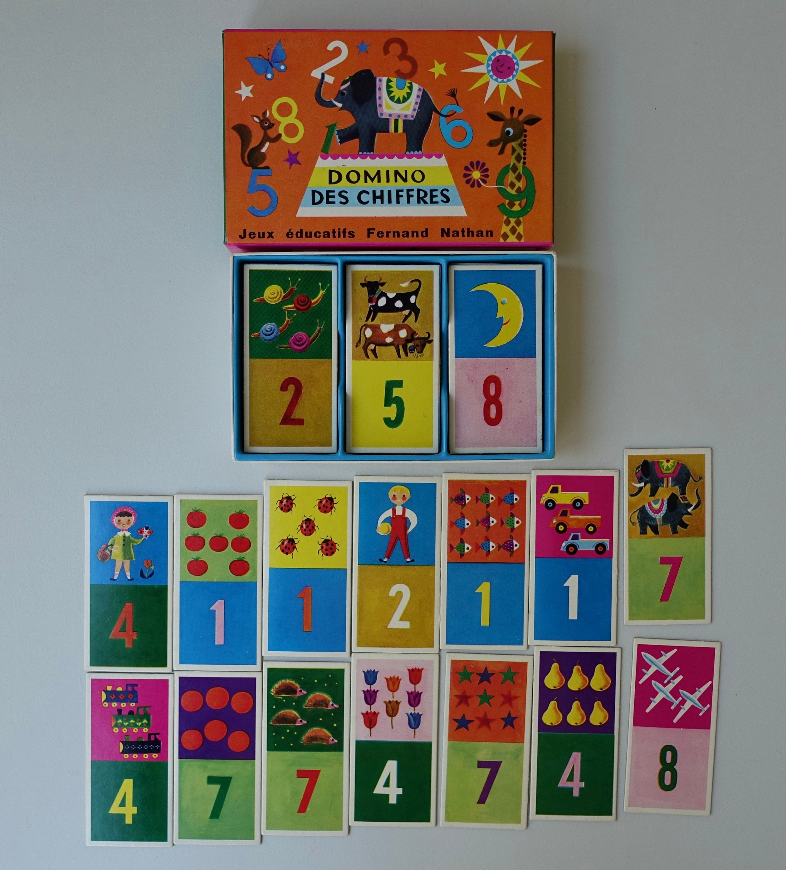 French Numbers Domino Dominoes Game 100% Complete Cardboard Vintage ...