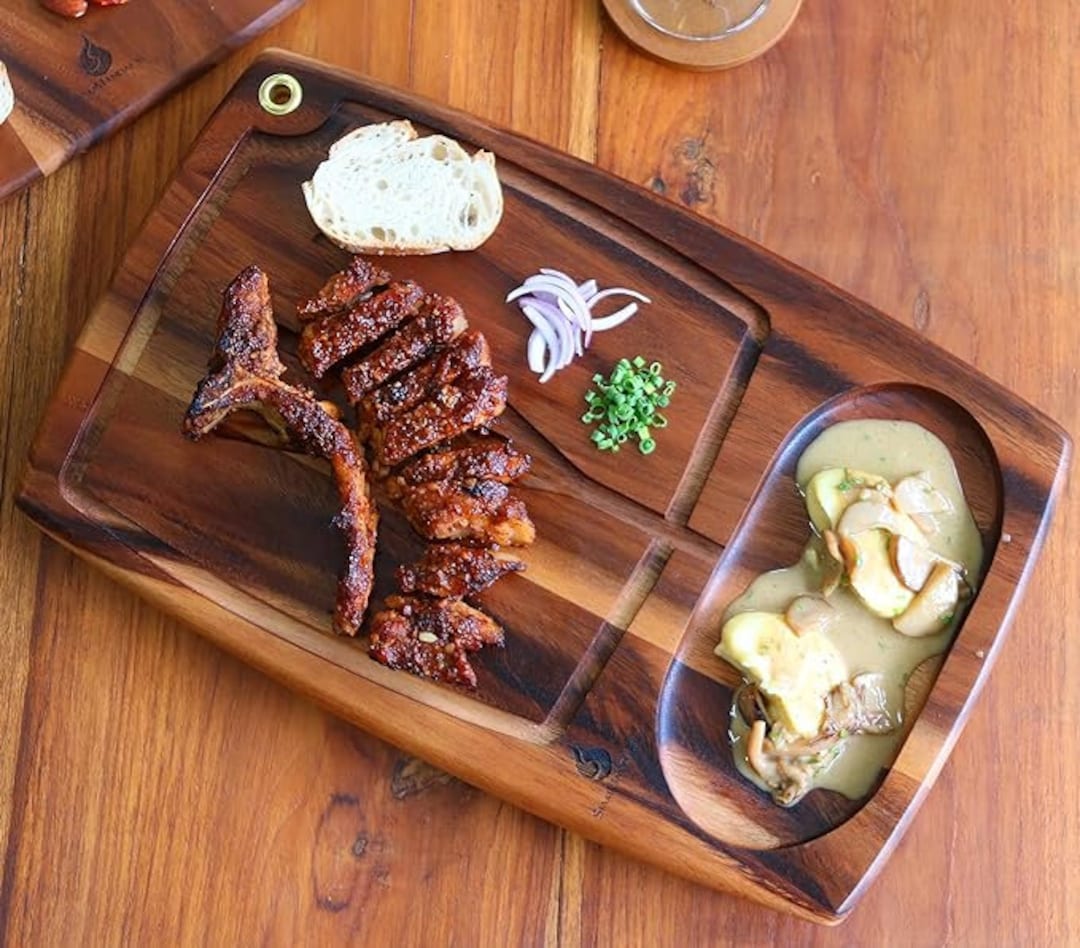 Wooden Steak Cutting Board Solid Acacia: Wood Meat Carving Board With ...