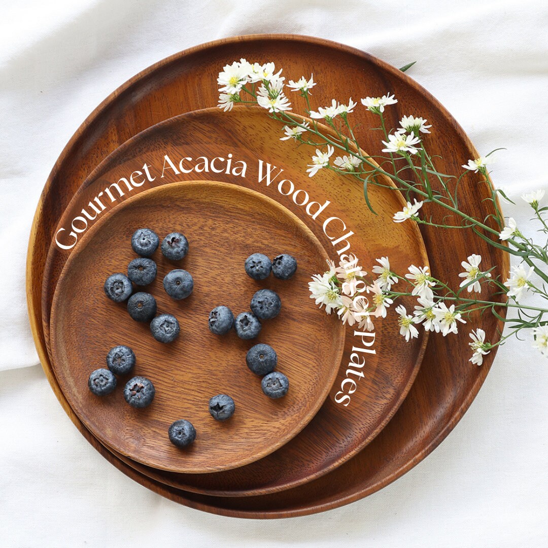 Wood Plate Set of 4, Wooden Dinner Set, Wood Serving Tray, Wood ...