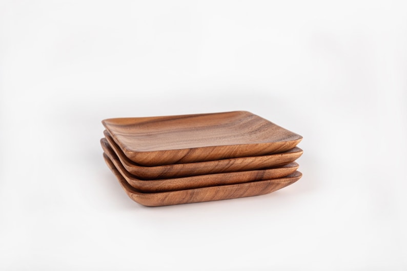 Contemporary Square Acacia Wood Plate (set of 4): 7" Handmade Modern ...