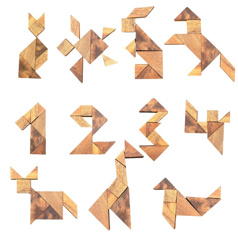 Wood Tangram: Wooden STEM Tangram Puzzle Set, Puzzle for Kids, Coffee ...
