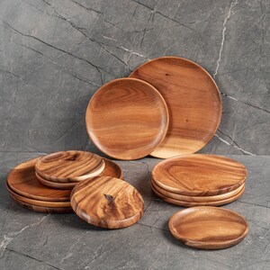 Wood Plate Set of 4, Wooden Dinner Set, Wood Serving Tray, Wood ...