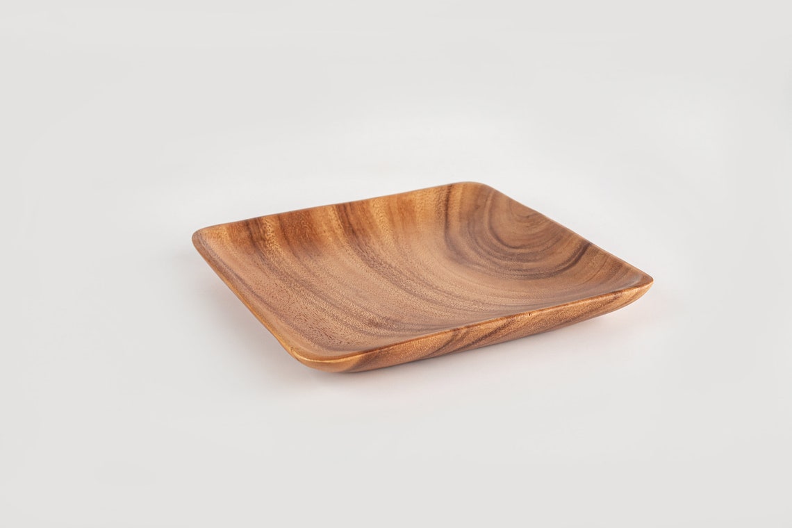 Contemporary Square Acacia Wood Plate (set of 4): 7" Handmade Modern ...