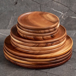 Wood Plate Set of 4, Wooden Dinner Set, Wood Serving Tray, Wood ...