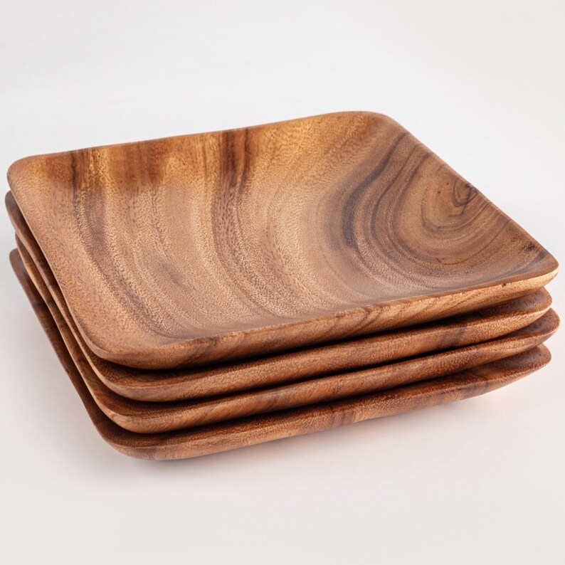 Contemporary Square Acacia Wood Plate (set of 4): 7" Handmade Modern ...