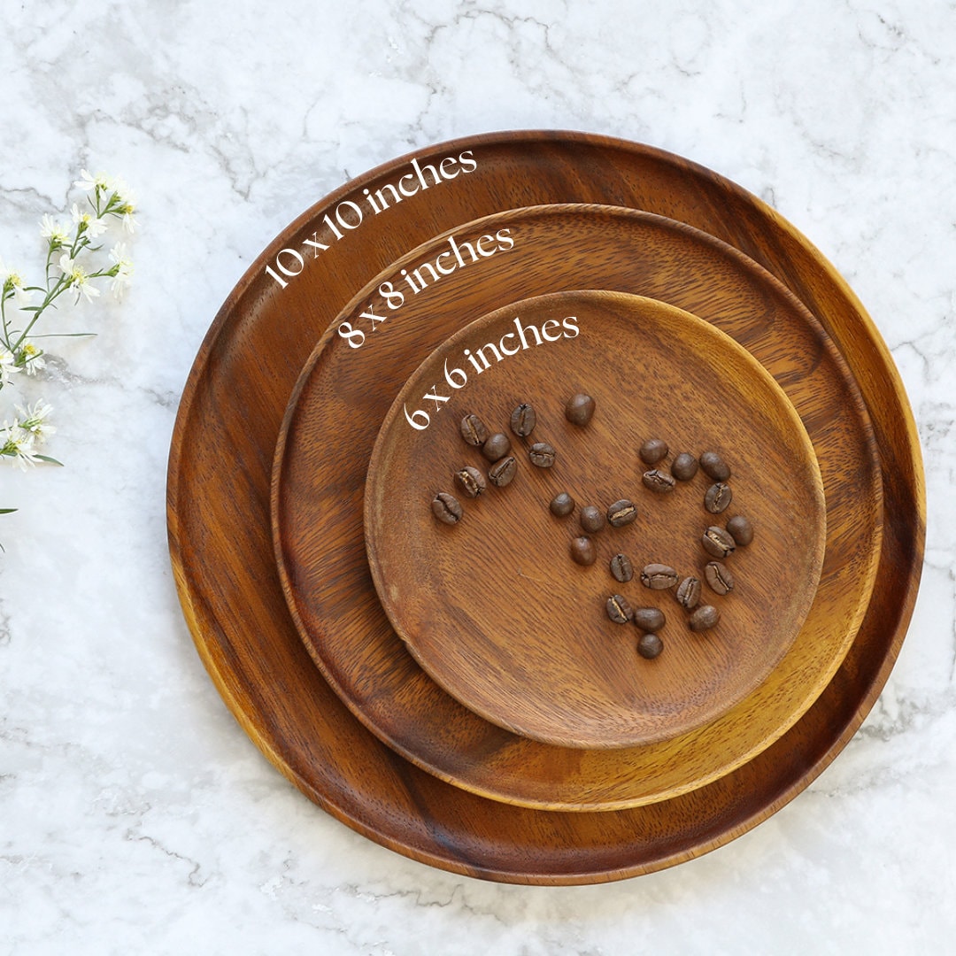 Wood Plate Set of 4, Wooden Dinner Set, Wood Serving Tray, Wood ...