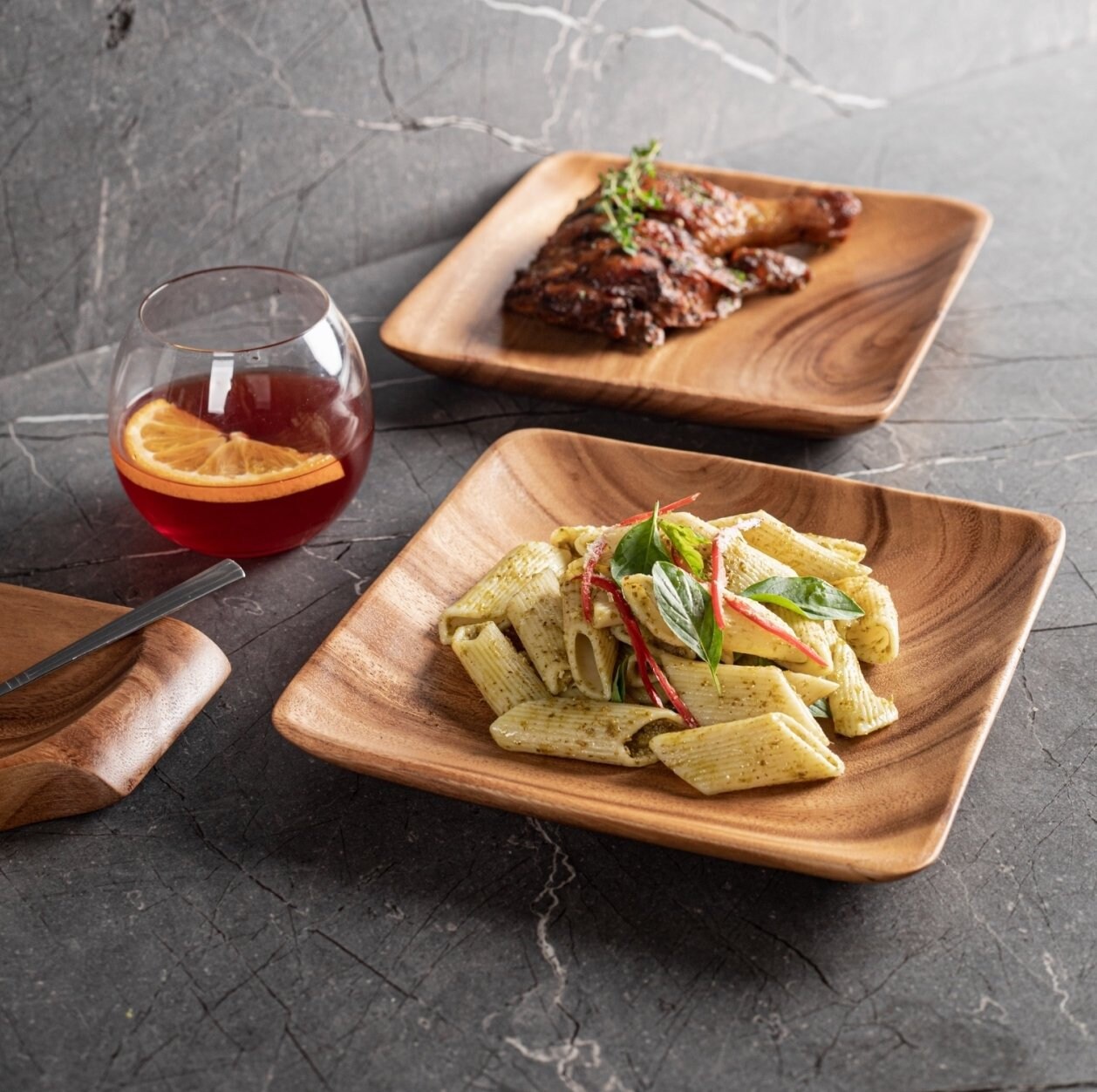 Contemporary Square Acacia Wood Plate (set of 4): 7" Handmade Modern ...