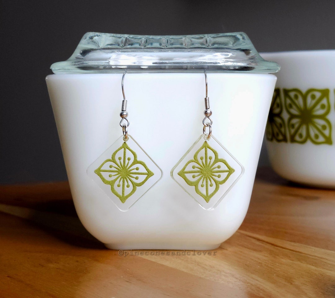 Pyrex Verdé Autumn Floral Square Flowers Inspired Earrings - Etsy