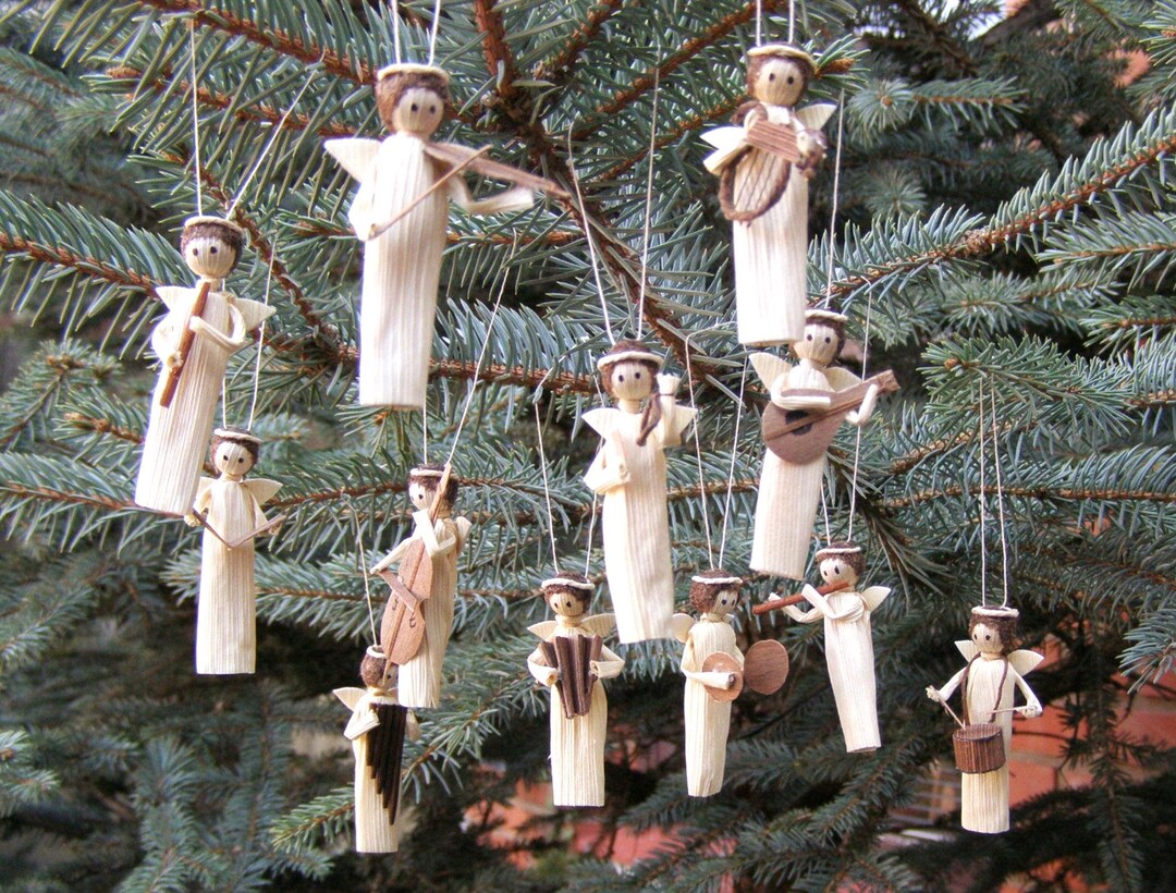 Rustic Corn Husk Angel Ornaments: Musical Instrument Set of 12 - Etsy