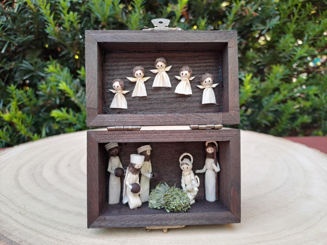 Miniature Nativity Set Hidden in a Wooden Gift Box. Christmas Diorama ...