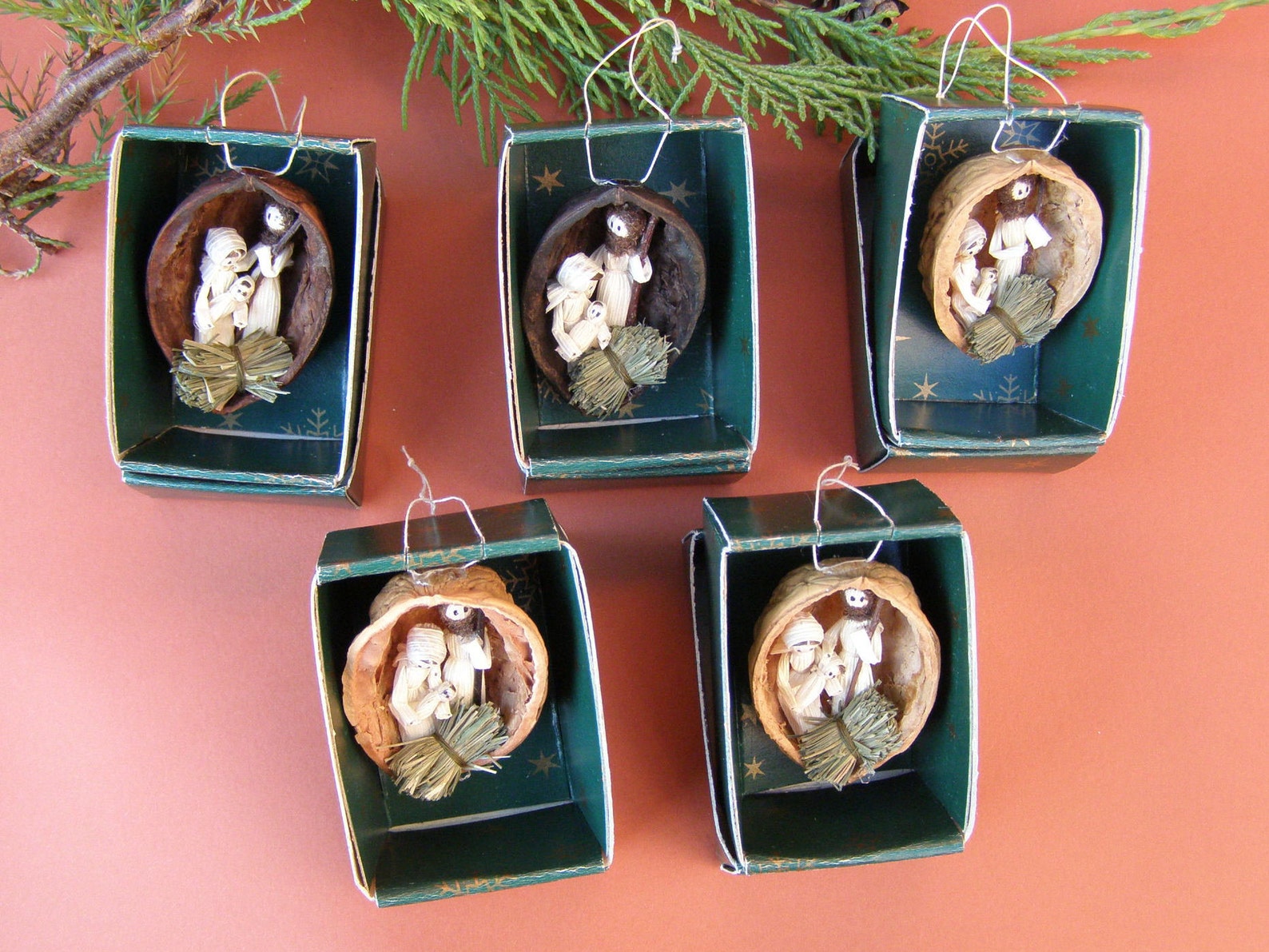 Miniature Rustic Nativity Set Ornaments in a Nutshell. | Etsy