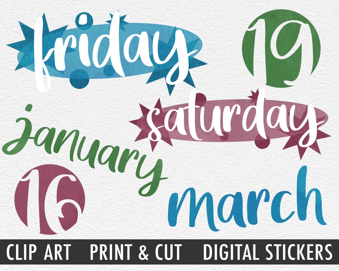 Months, Days, and Numbers Clipart Dates Clip Art Days of the Week ...