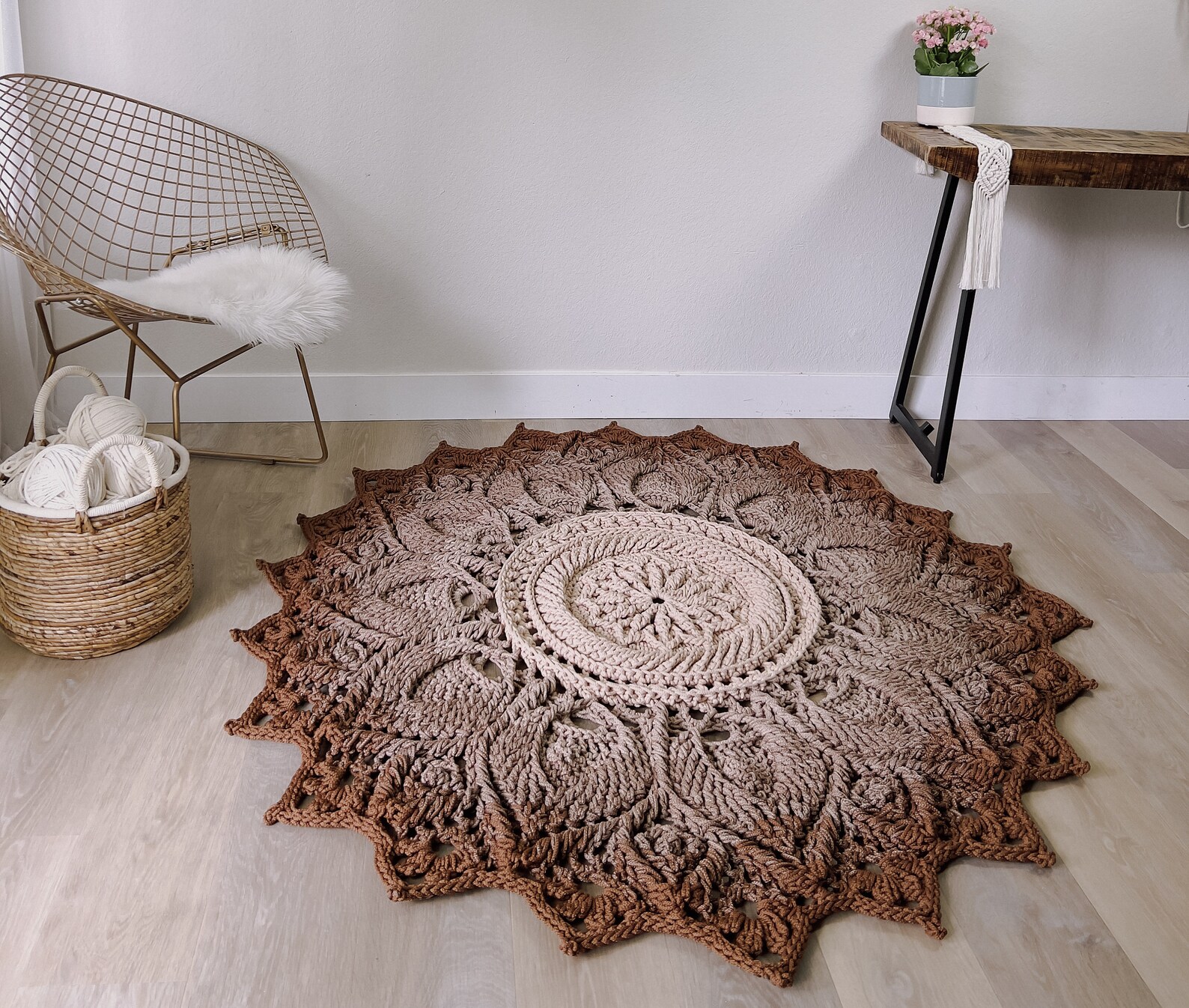 59 Mandala Crochet Gradient Knitted Rug Handmade 3D Pattern - Etsy