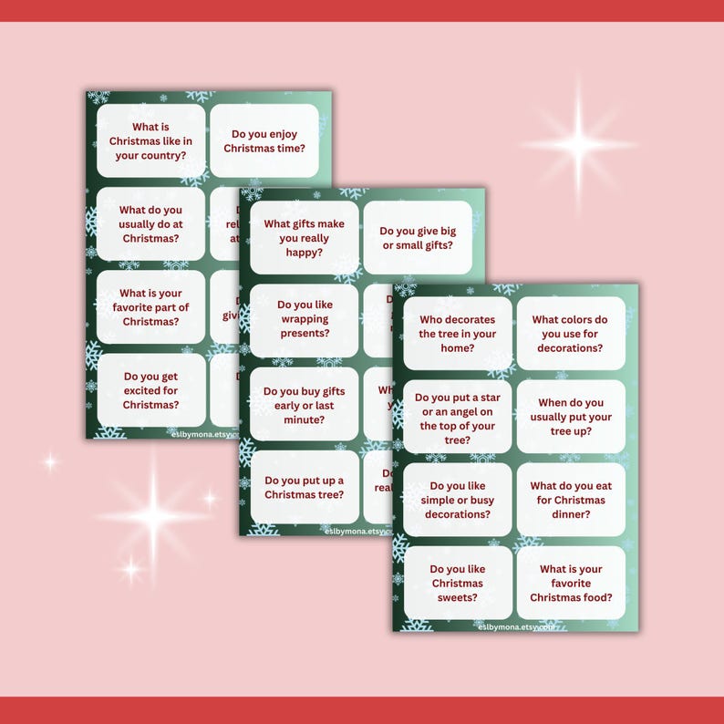 100 Christmas Themed ESL Conversation Starter Flashcards Holidays ...