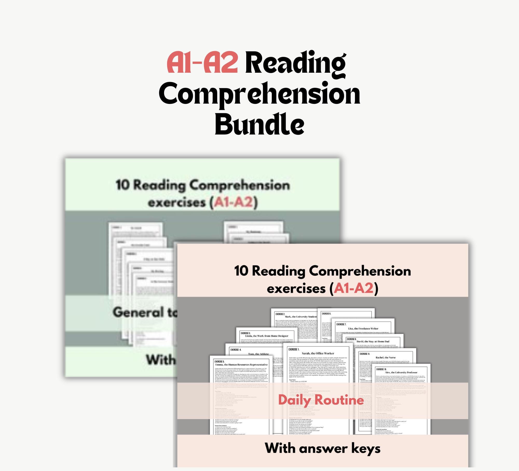 20pcs Reading Comprehension Exercises for A1-A2 Level Learners ESL ...