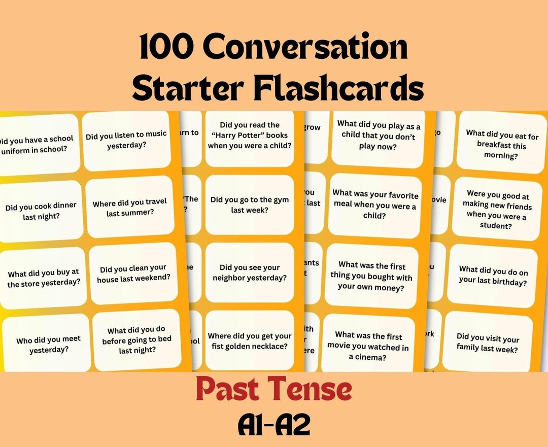 100 Conversation Starter Flashcards for ESL Beginner Learners Past ...