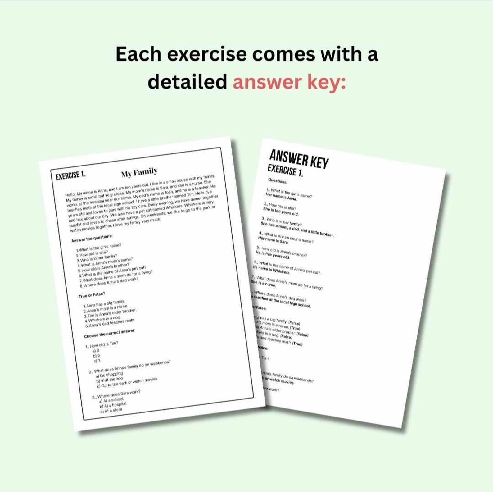 20pcs Reading Comprehension Exercises for A1-A2 Level Learners ESL ...