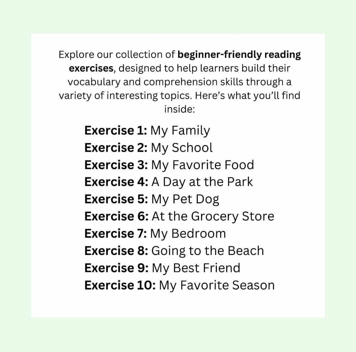 20pcs Reading Comprehension Exercises for A1-A2 Level Learners ESL ...