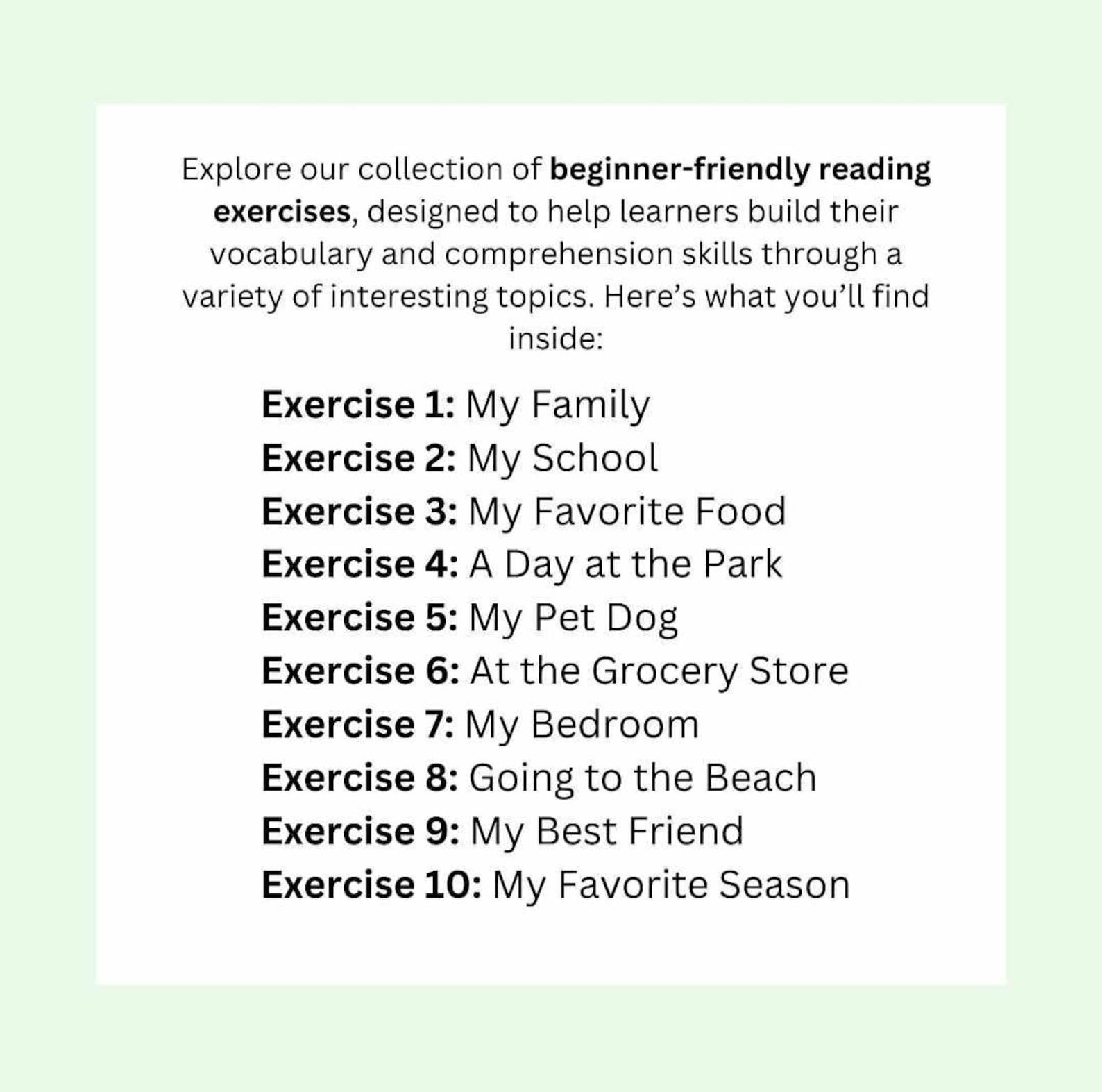 20pcs Reading Comprehension Exercises for A1-A2 Level Learners ESL ...