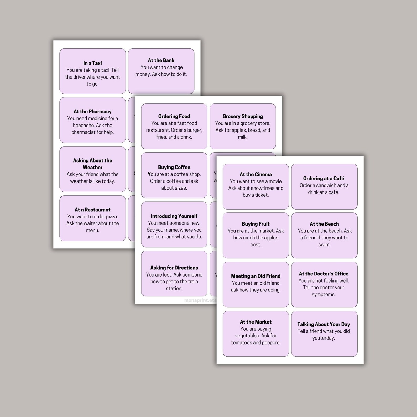 100 Role Play Flashcards for Beginner ESL Learners (A1-A2) Speaking ...