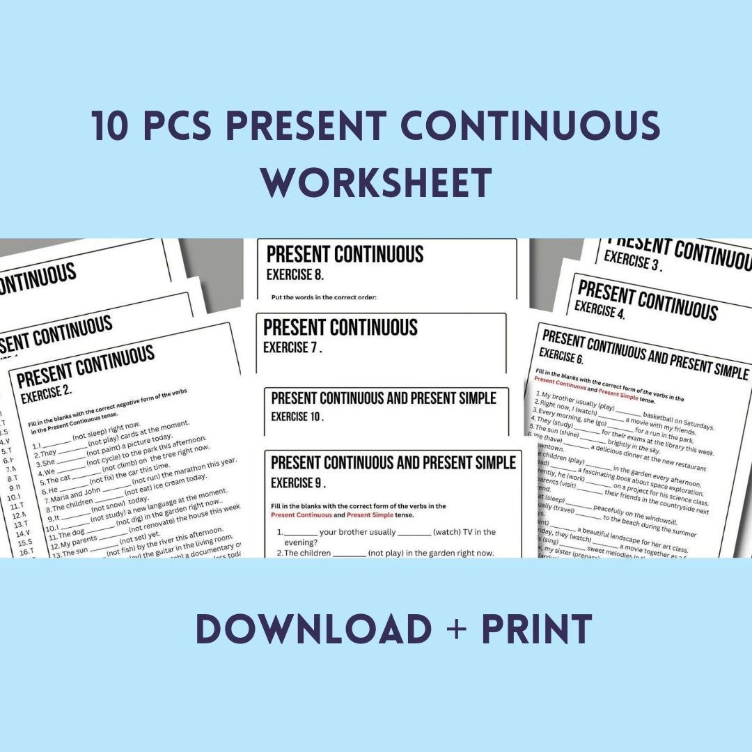 10 Pcs ESL Grammar Exercises Worksheets for Practicing Present ...