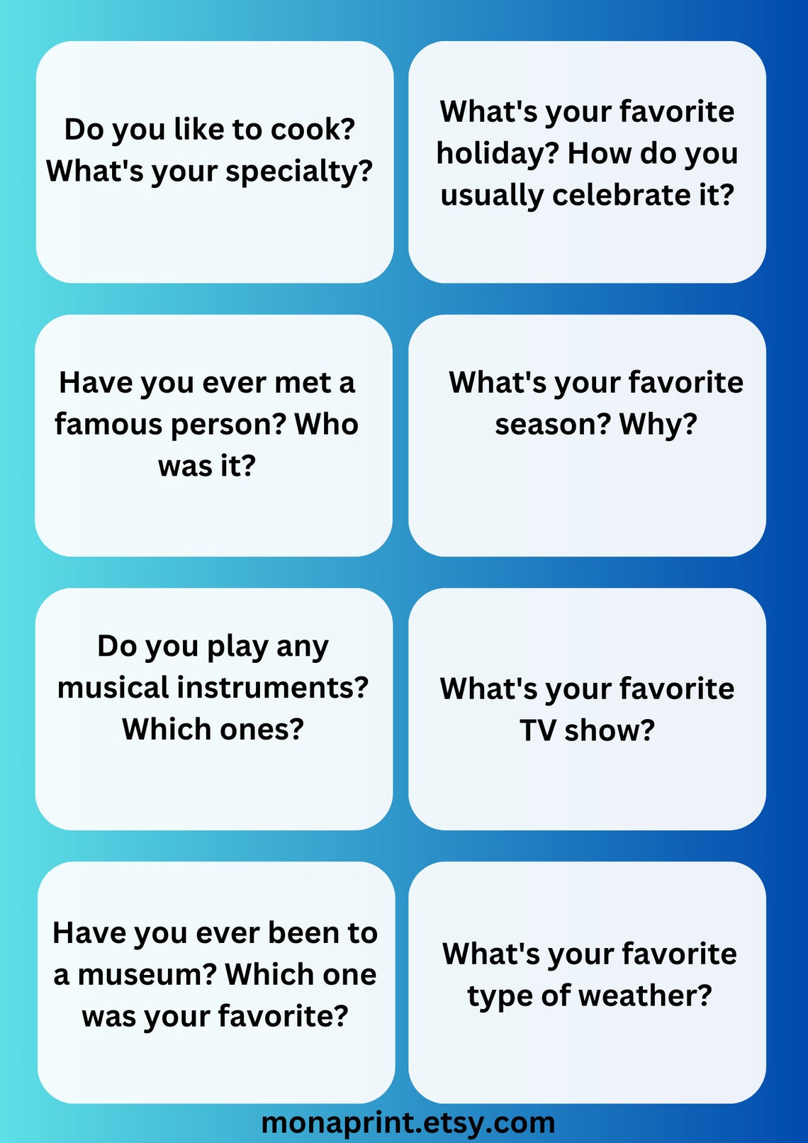 100 ESL Conversation Starter Flashcards A2-B1 Level Speaking Prompts ...