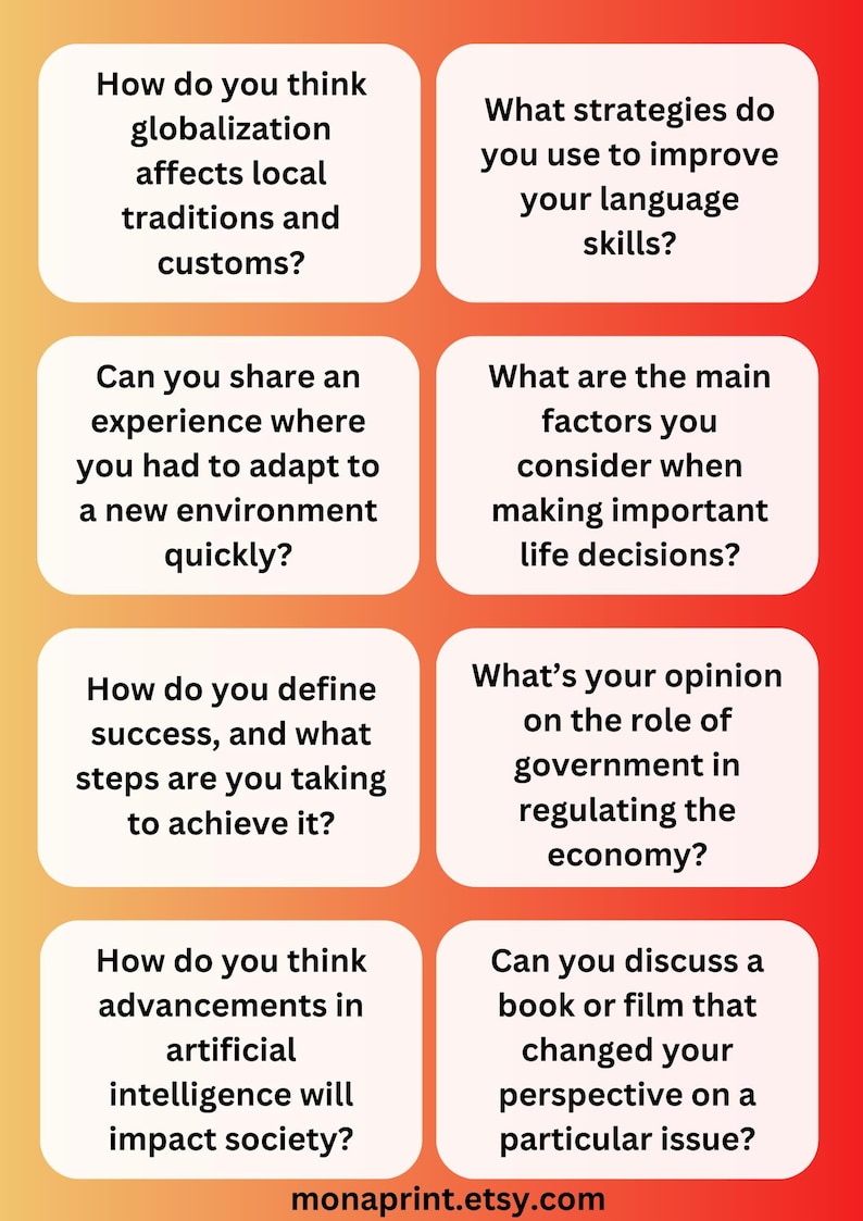 100 ESL Conversation Starter Flashcards for B2 Level Students Upper ...